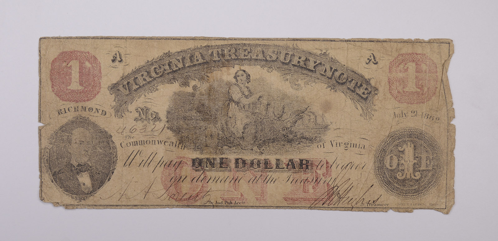 Rare - 1860's Virginia TREASURY Note - $1.00 Hand Signed - Over 150 ...
