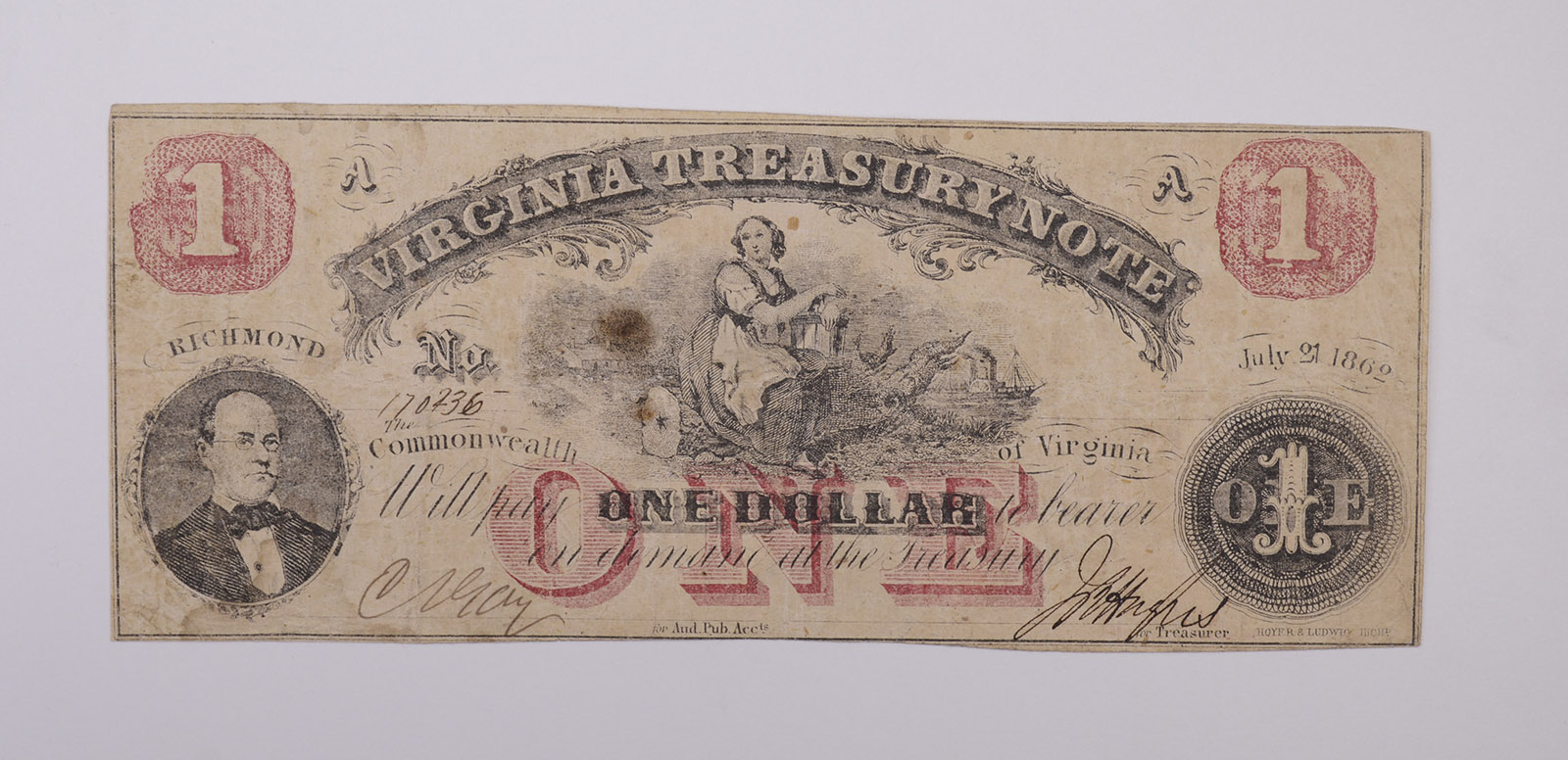 Rare - 1860's Virginia TREASURY Note - $1.00 Hand Signed - Over 150 ...