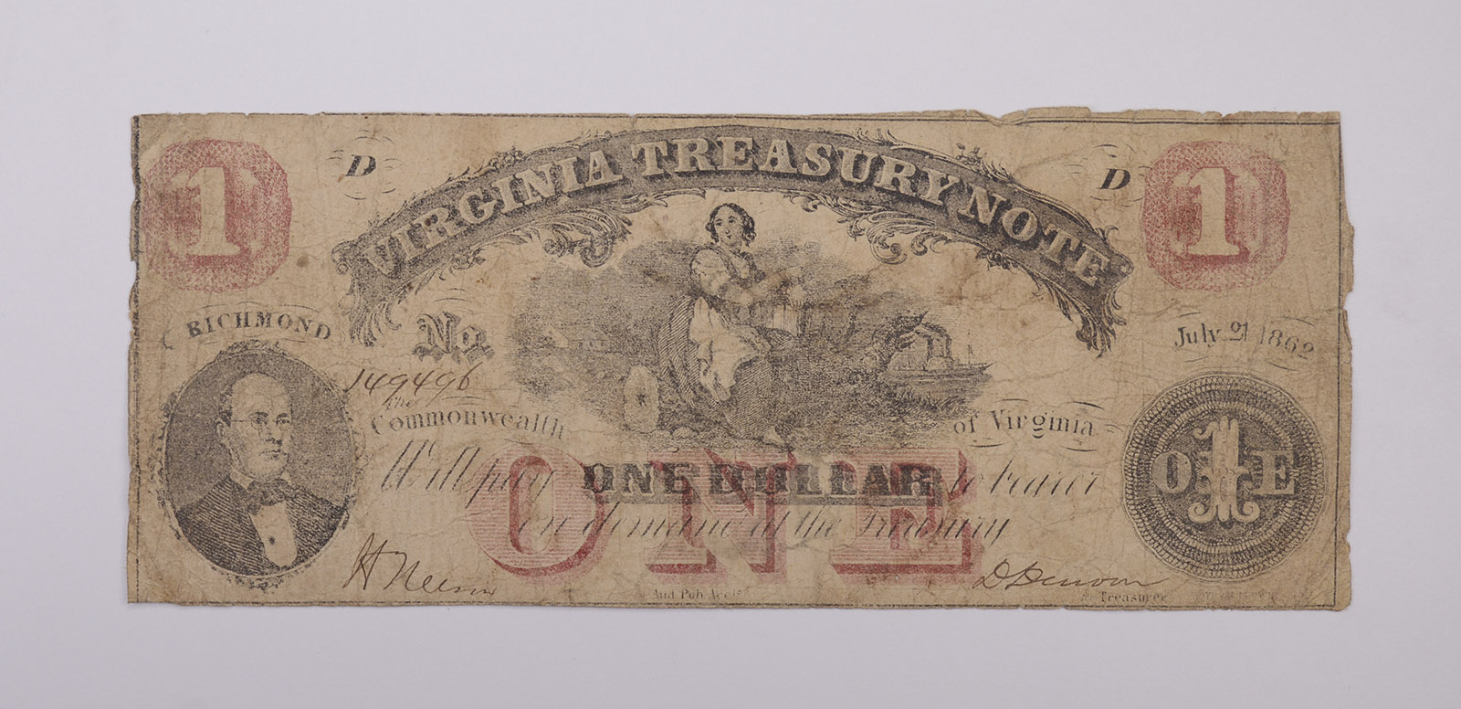 Rare - 1860's Virginia TREASURY Note - $1.00 Hand Signed - Over 150 ...