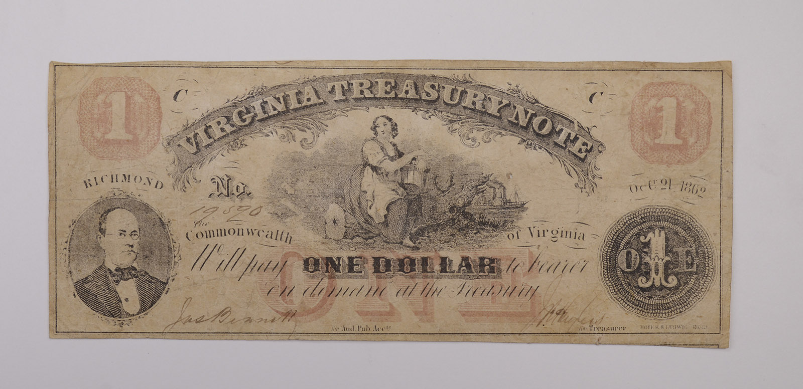 Rare - 1860's Virginia TREASURY Note - $1.00 Hand Signed - Over 150 ...