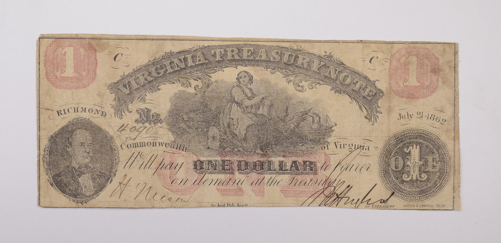 Rare - 1860's Virginia TREASURY Note - $1.00 Hand Signed - Over 150 ...