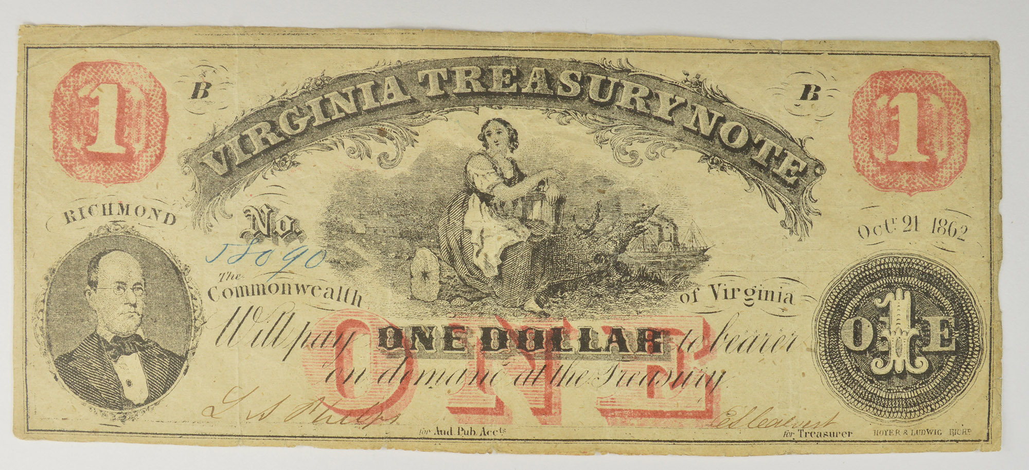 Rare - 1860's Virginia TREASURY Note - $1.00 Hand Signed - Over 150 ...
