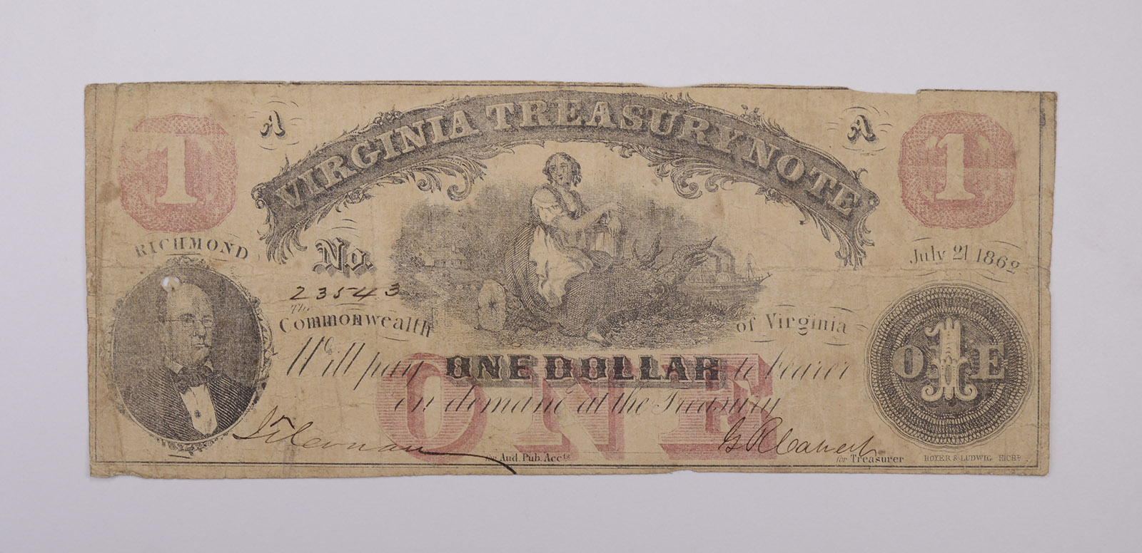 Rare - 1860's Virginia TREASURY Note - $1.00 Hand Signed - Over 150 ...