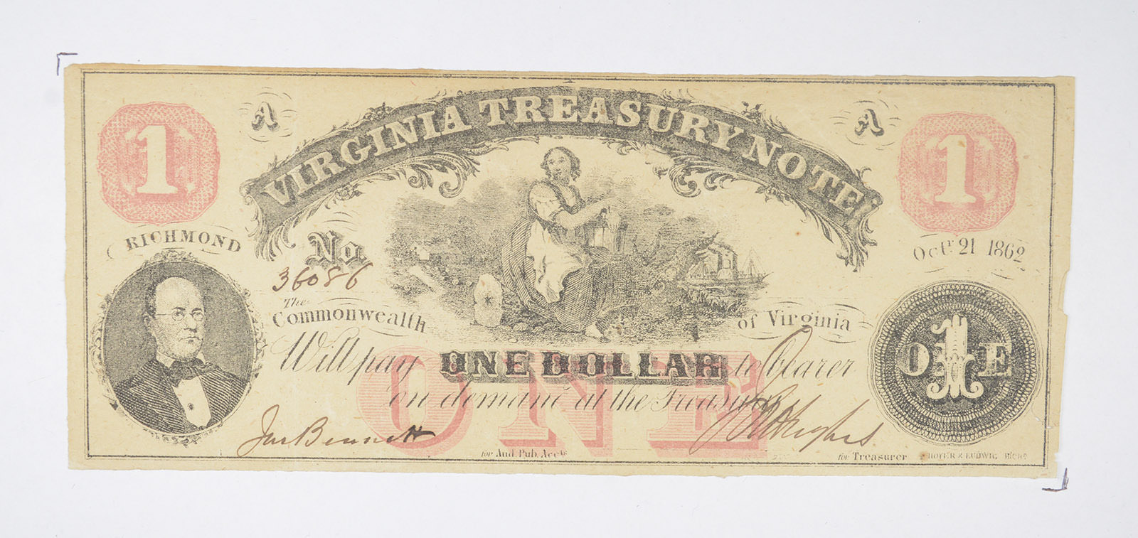Rare - 1860's Virginia TREASURY Note - $1.00 Hand Signed - Over 150 ...