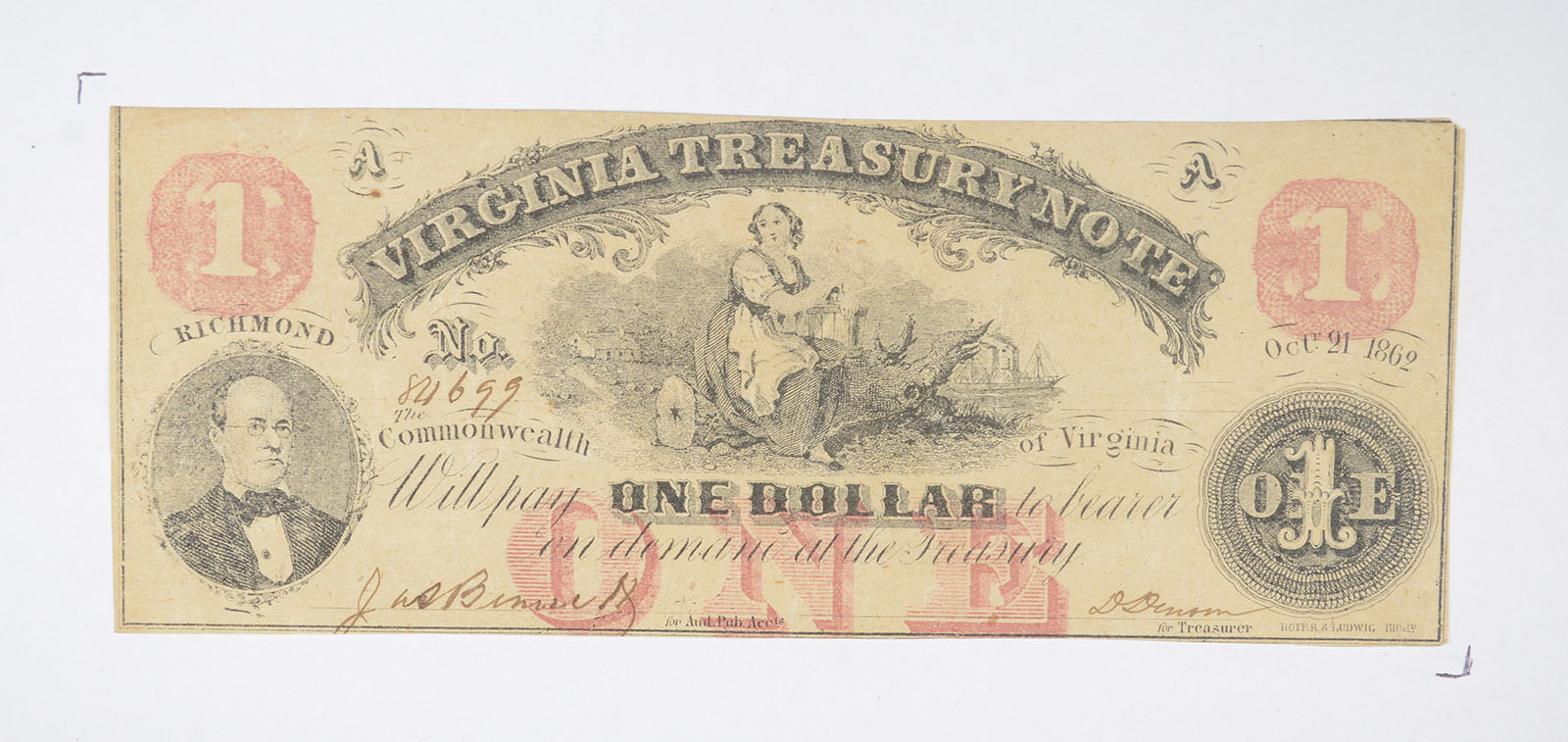 Rare - 1860's Virginia TREASURY Note - $1.00 Hand Signed - Over 150 ...