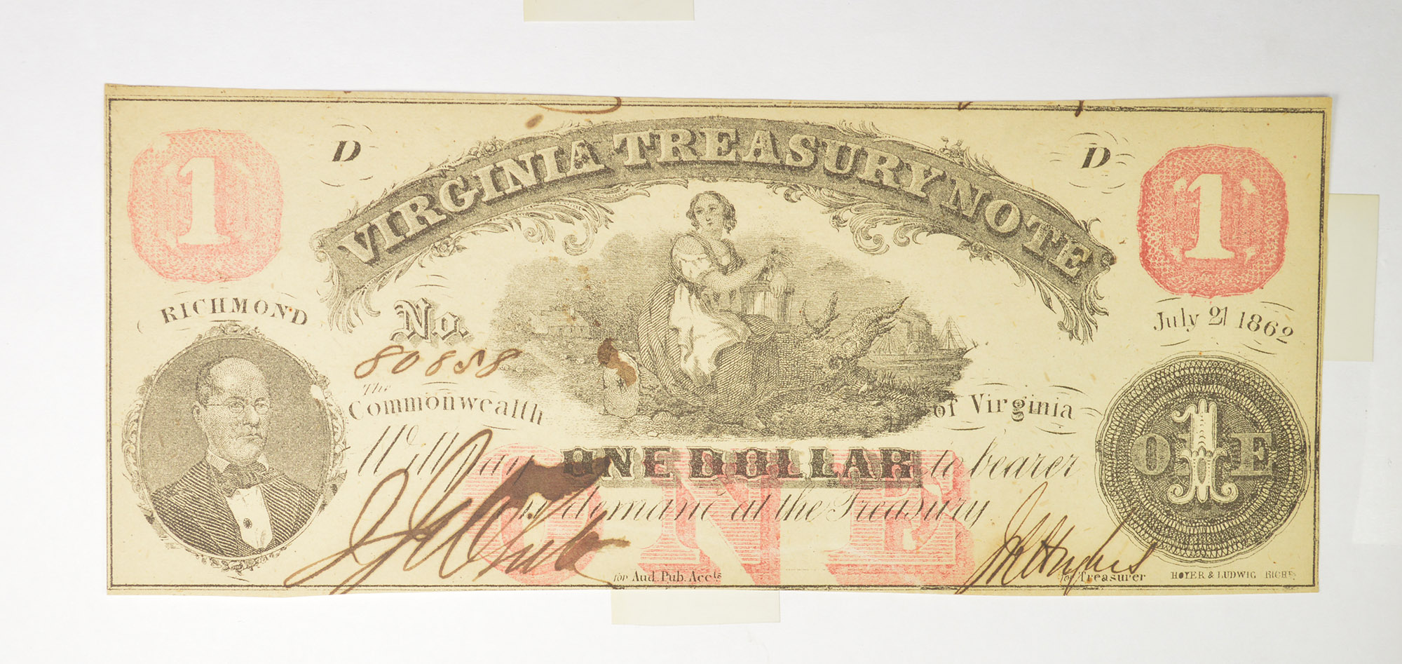 Rare - 1860's Virginia TREASURY Note - $1.00 Hand Signed - Over 150 ...