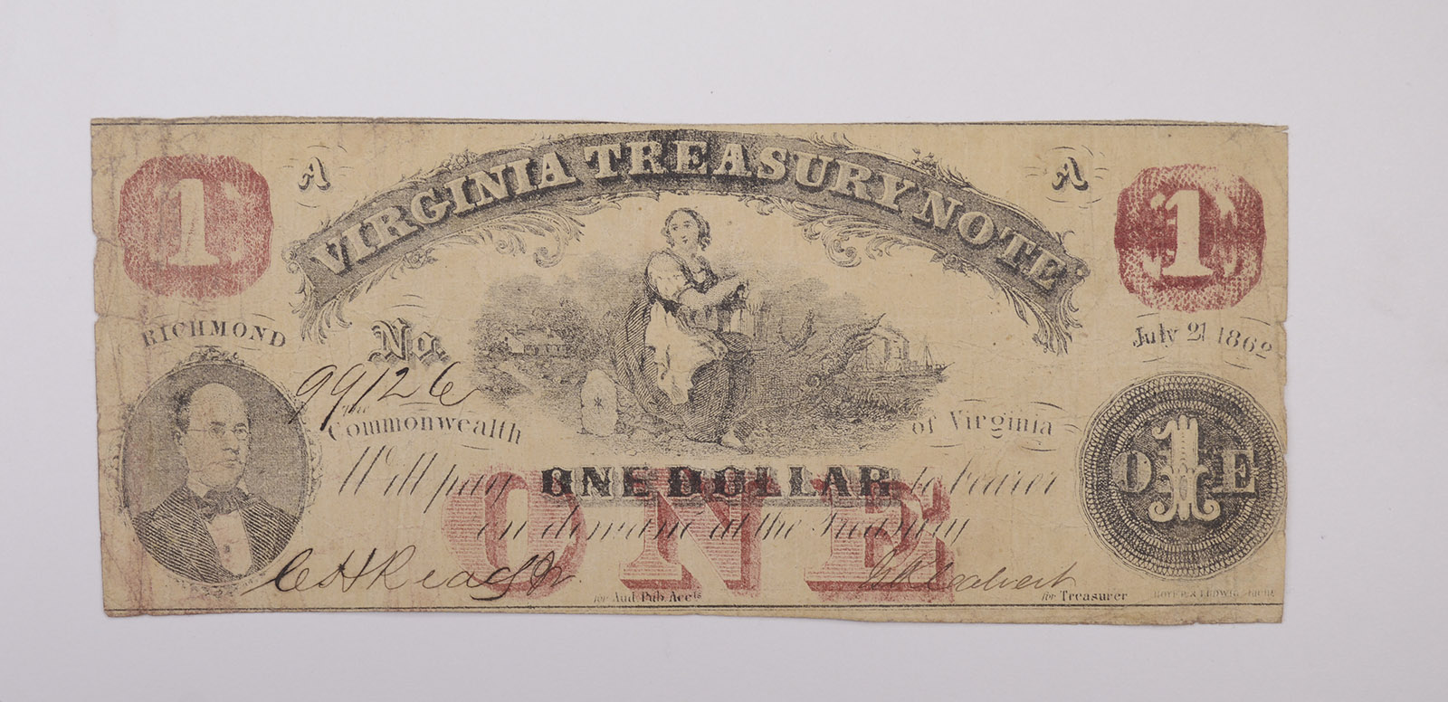 Rare - 1860's Virginia TREASURY Note - $1.00 Hand Signed - Over 150 ...