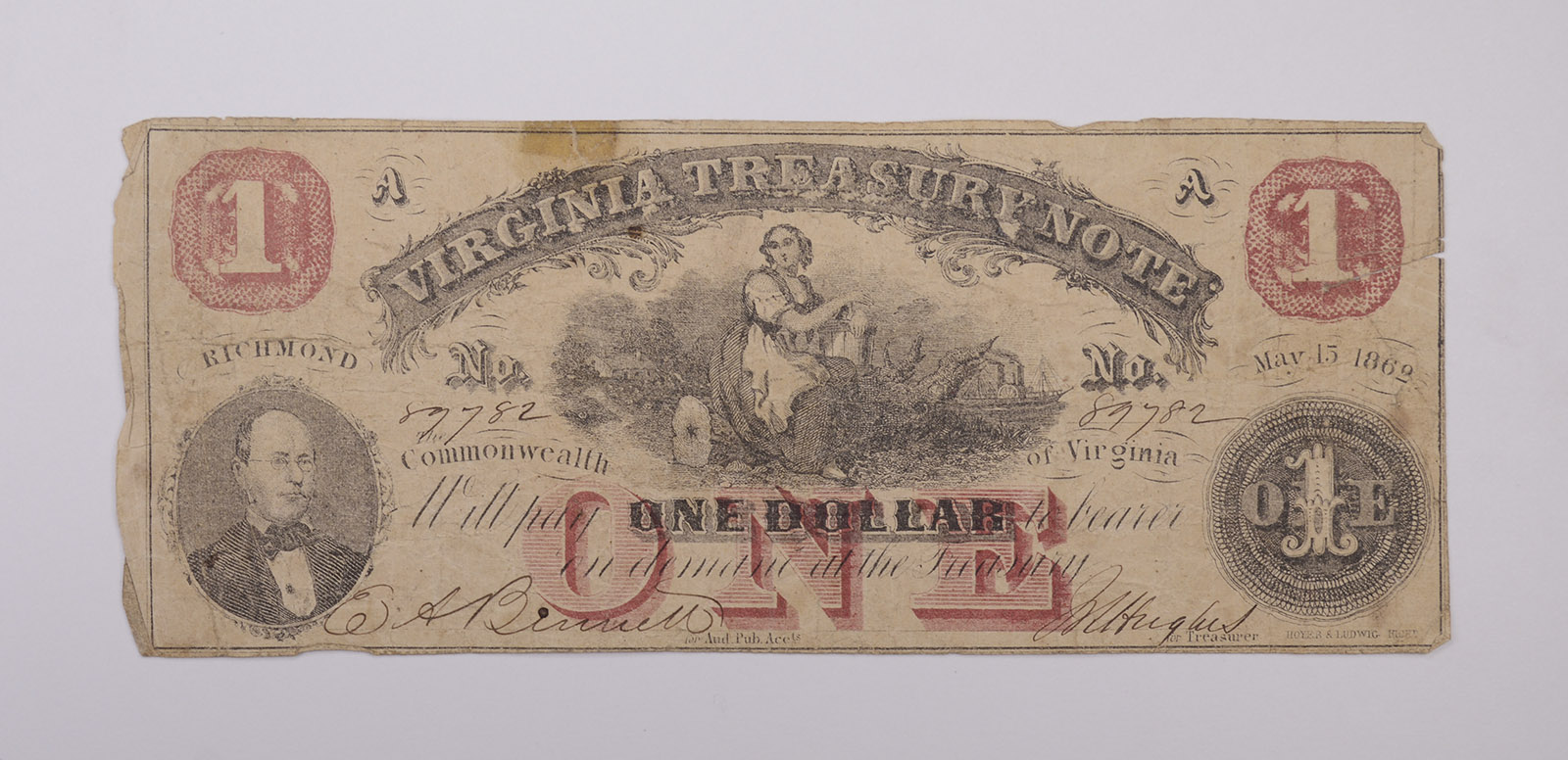 Rare - 1860's Virginia TREASURY Note - $1.00 Hand Signed - Over 150 ...