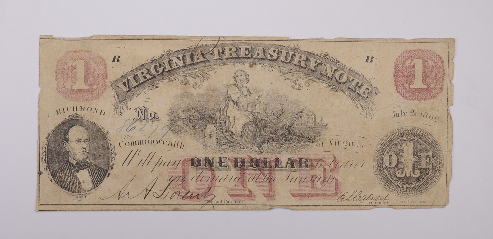 Rare - 1860's Virginia TREASURY Note - $1.00 Hand Signed - Over 150 ...