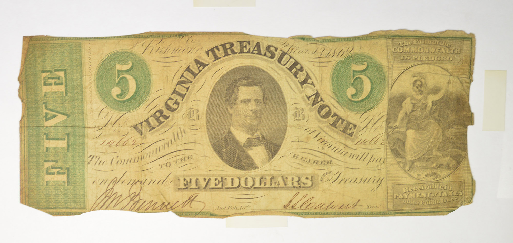 Rare - 1860's Virginia TREASURY Note - $5.00 Hand Signed - Over 150 ...