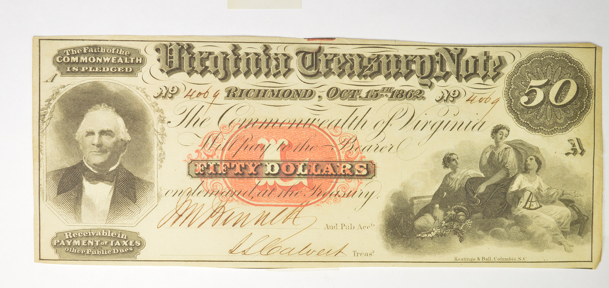 Rare - 1860's Virginia TREASURY Note - $50.00 Hand Signed - Over 150 ...
