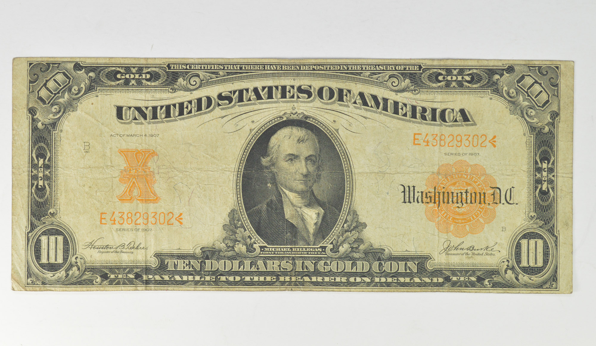 Rare 1907 Gold Certificate $10.00 Large Size US Currency | Property Room