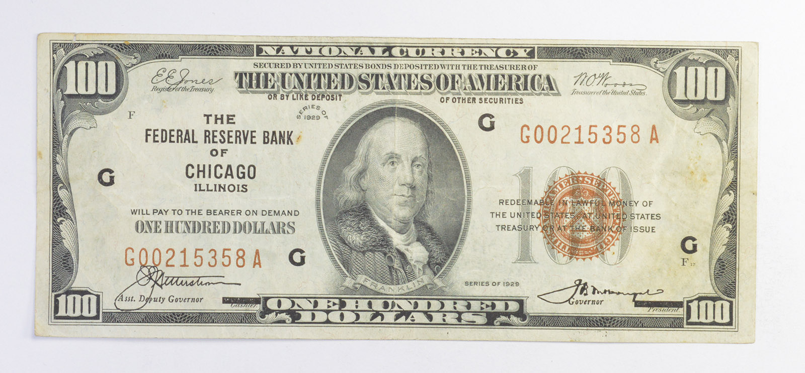 Rare - 1929 - $100.00 National Currency - Chicago, IL Federal Reserve ...