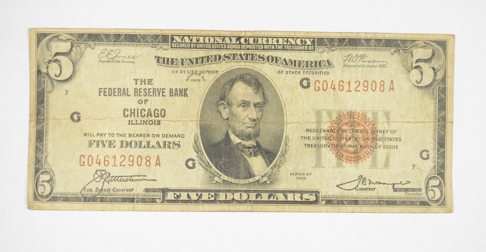 Rare - 1929 - 5 National Currency - Chicago, IL Federal Reserve Bank ...