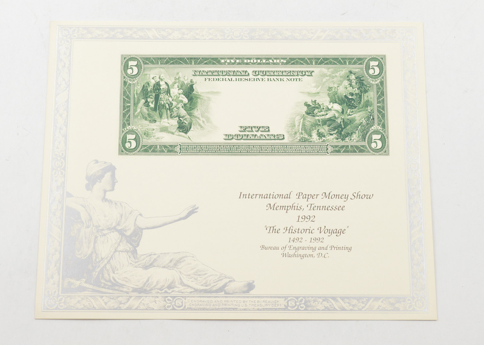 RARE - 1992 International Paper Money Show - The Historic Voyage - BEP ...