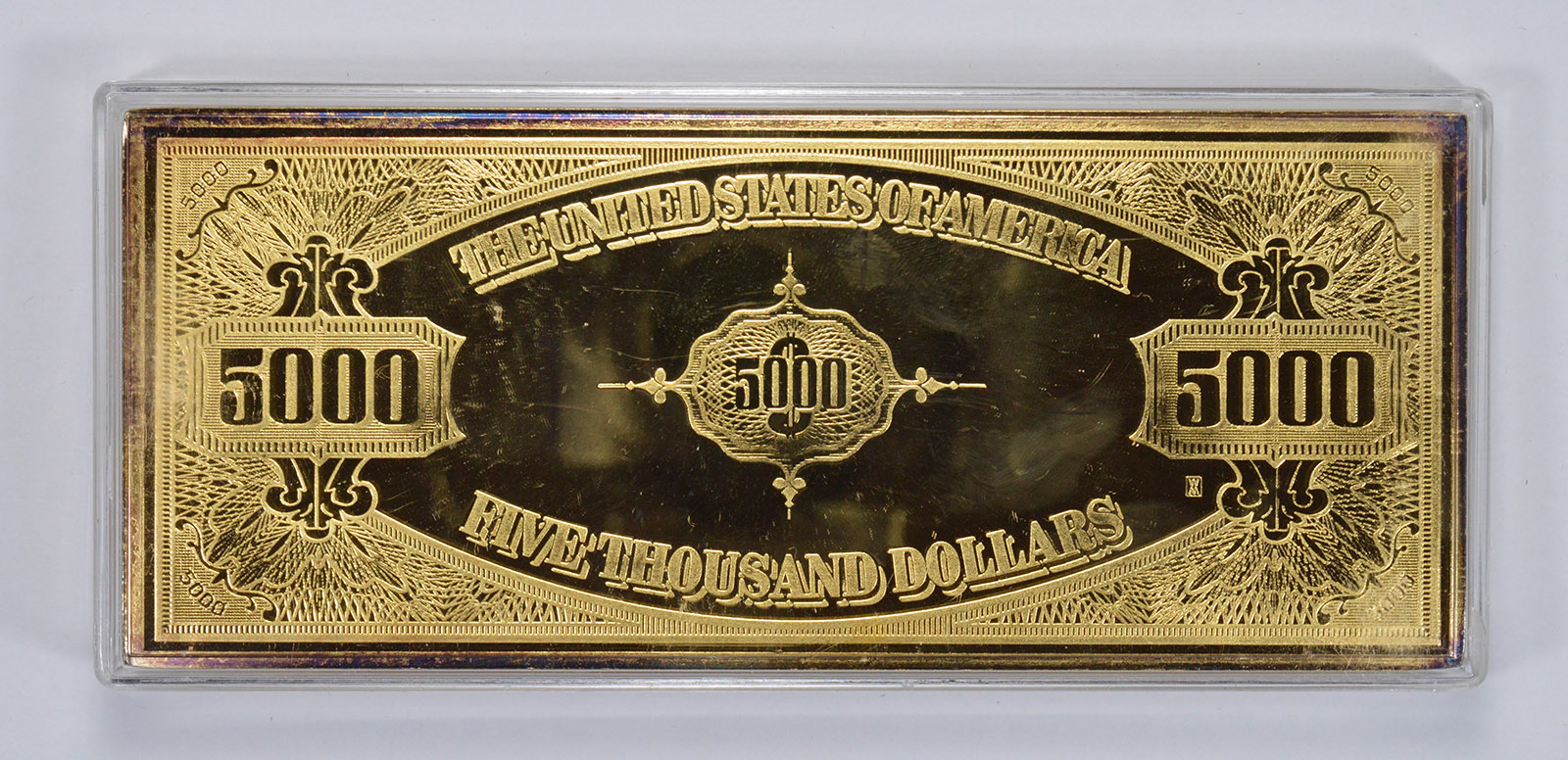 Rare - 4 T Oz 24K Gold Overlay .999 Fine SILVER $5,000.00 Bill Bar ...