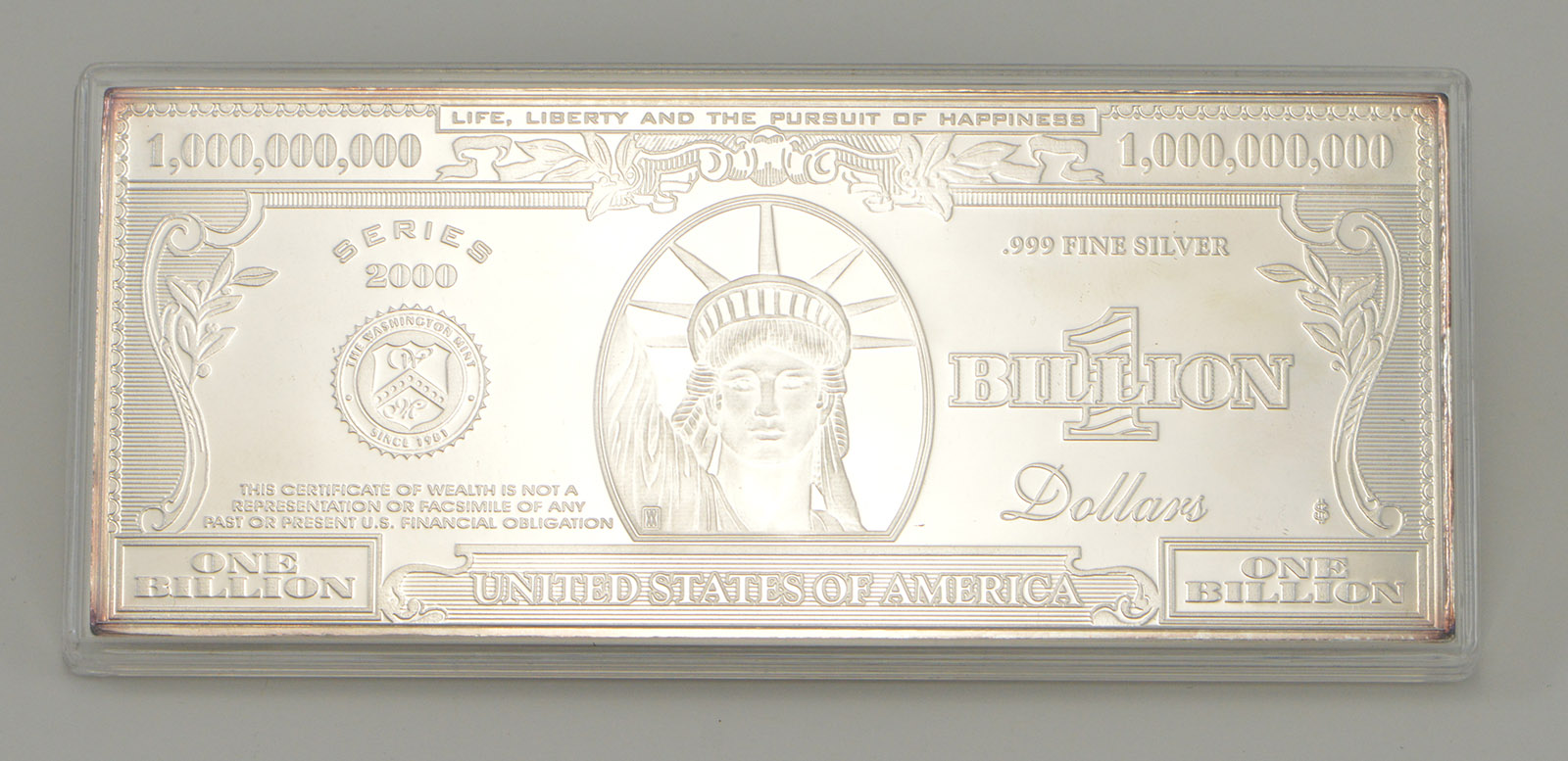 Rare - 4.1 T Oz .999 Fine SILVER $1,000,000,000.00 Bill Bar Design ...