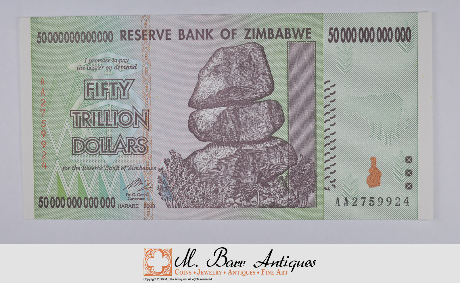 RARE - 50 TRILLION Dollar - Zimbabwae - Crisp Uncirculated Note - Hyper ...