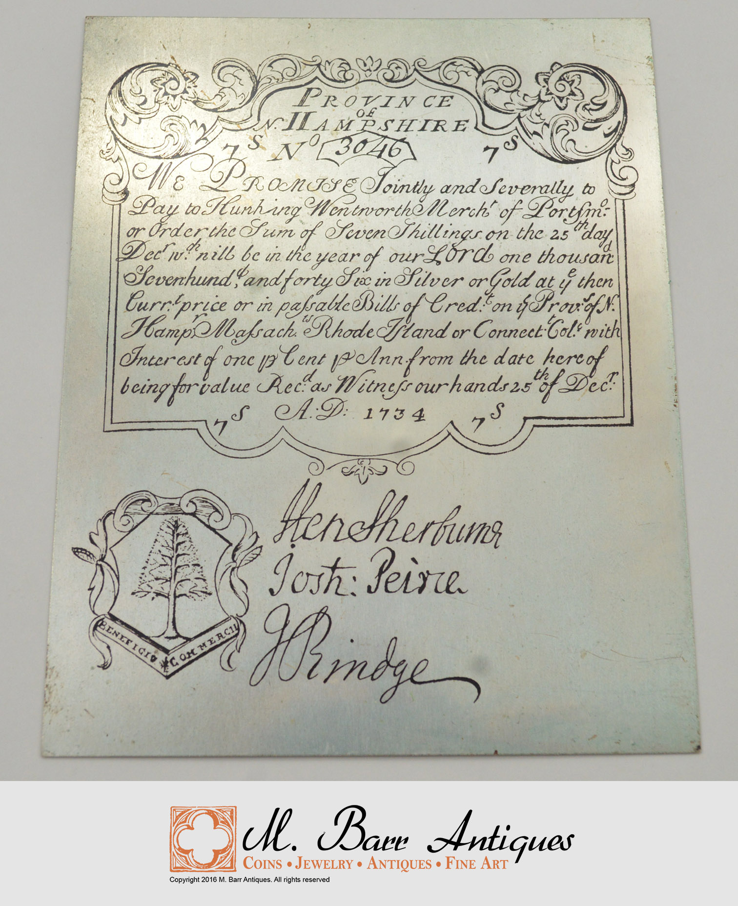 RARE - Colonial Currency - STERLING SILVER - NOTE - 61.9 Grams ...