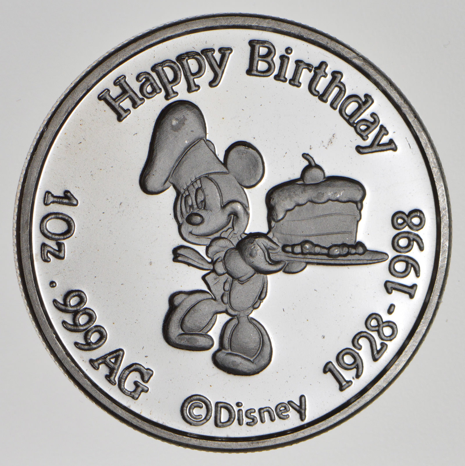 RARE - DISNEY Happy Birthday 1928-1998 Minnie Mouse - 1 TROY Oz .999 ...