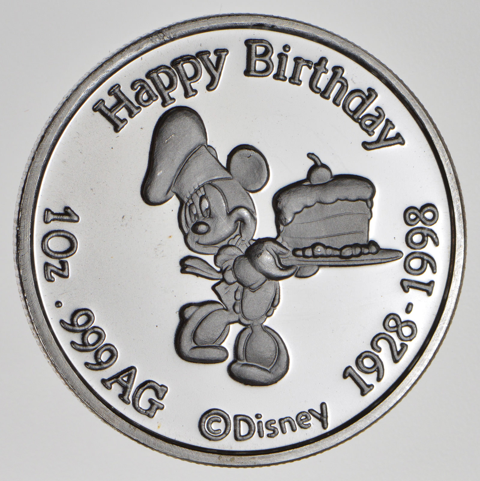 RARE - DISNEY Happy Birthday 1928-1998 Minnie Mouse - 1 TROY Oz .999 ...