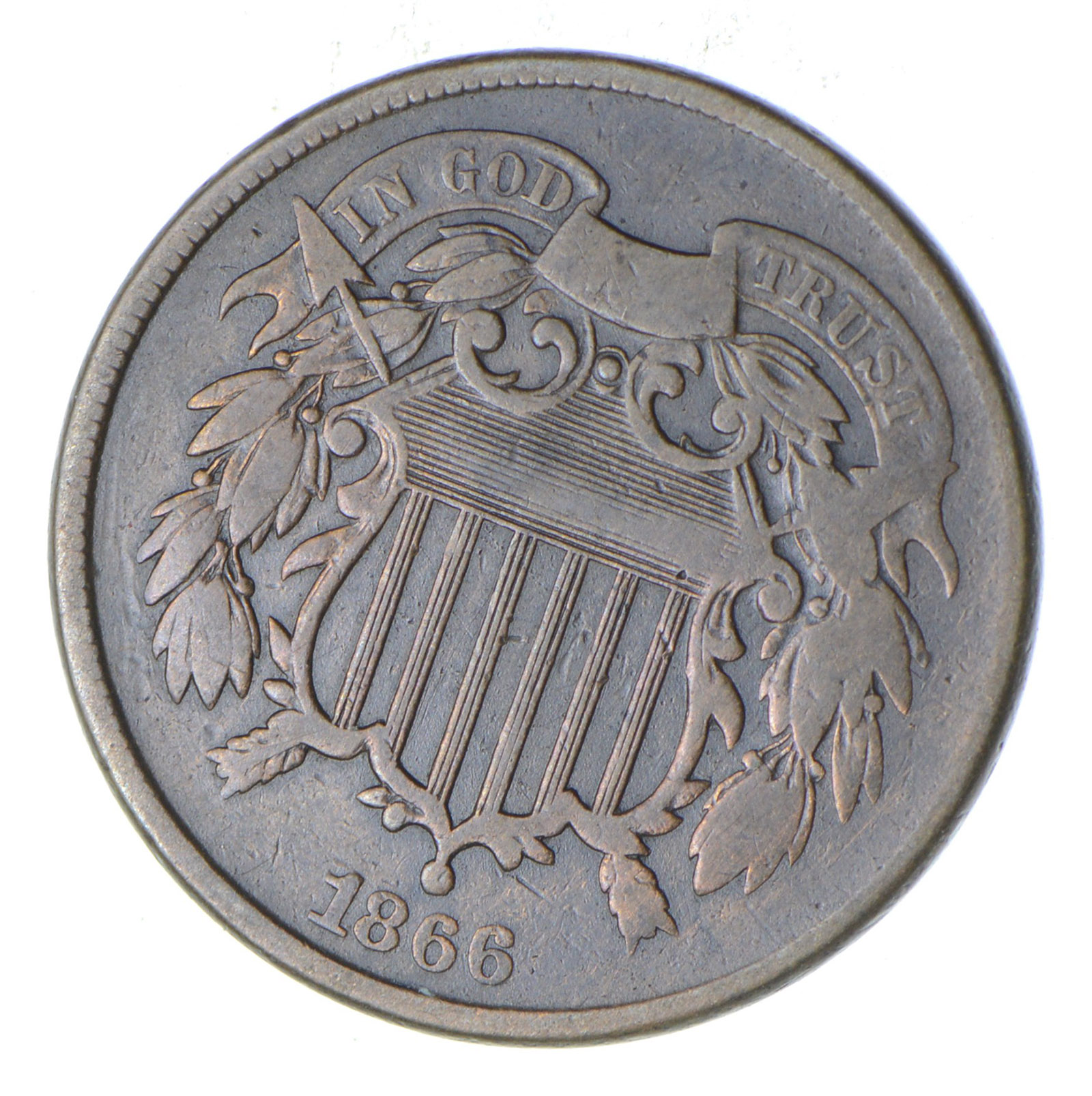 RARE - Higher Grade **TWO CENT** 1866 US TWO 2 Cent Piece - Very Tough ...