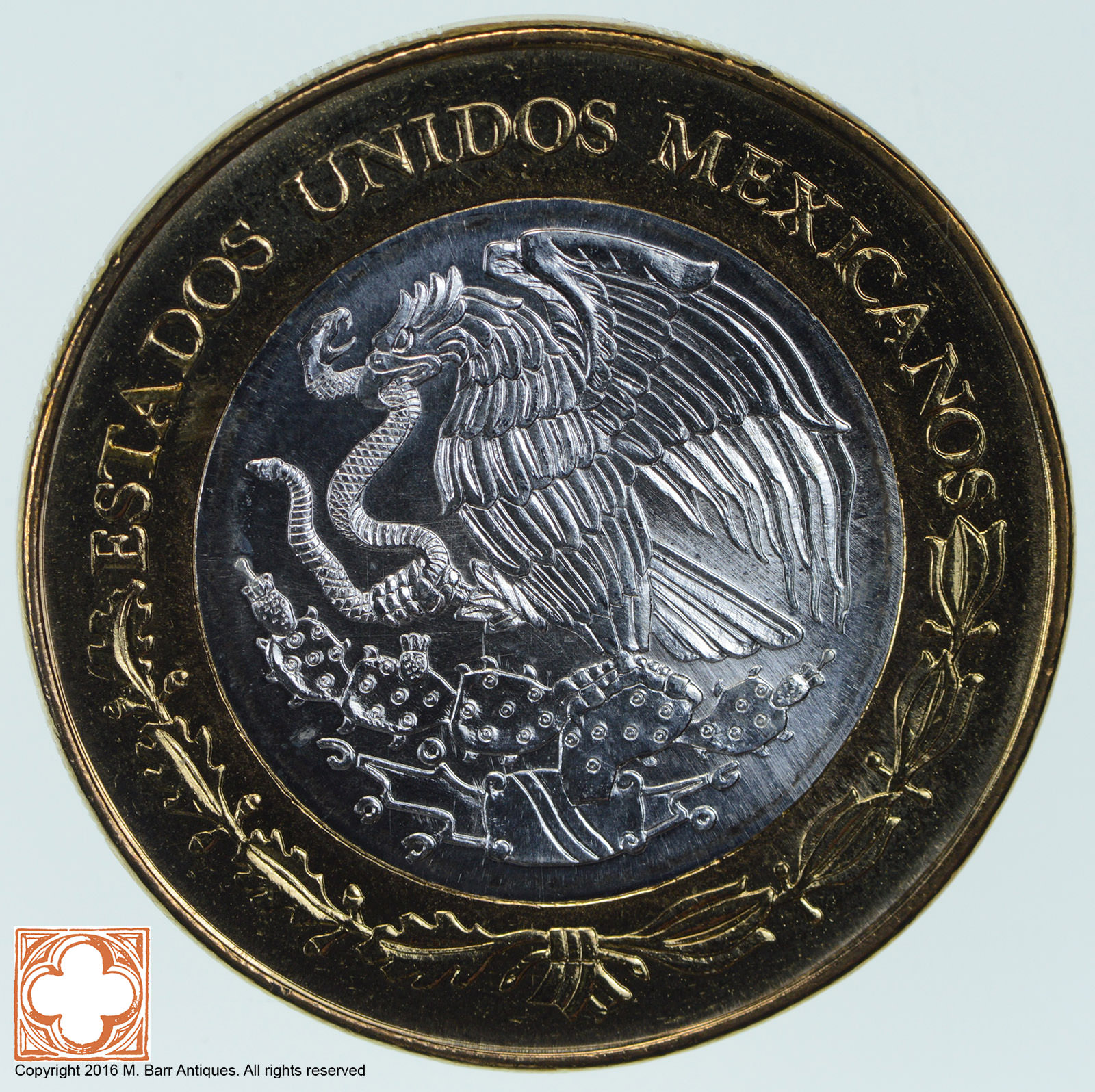 RARE Mexico Bi-Metallic Silver Coin - Sterling .925 Silver Center (20. ...