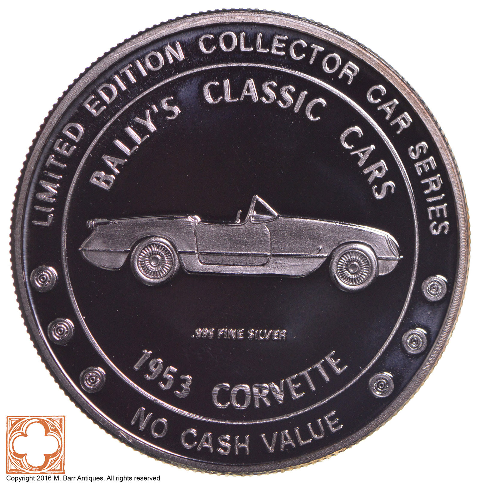 Rare Silver 1 Troy OZ. Bally's Classic Cars 1953 Corvette Round .999 ...