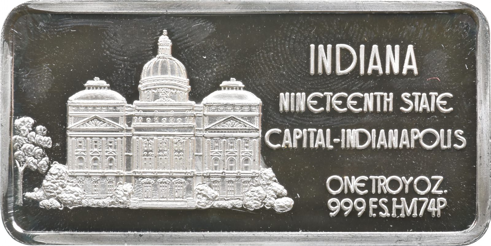 Rare Silver 1 Troy Oz. State Of Indiana Silver Bar .999 Fine Silver ...
