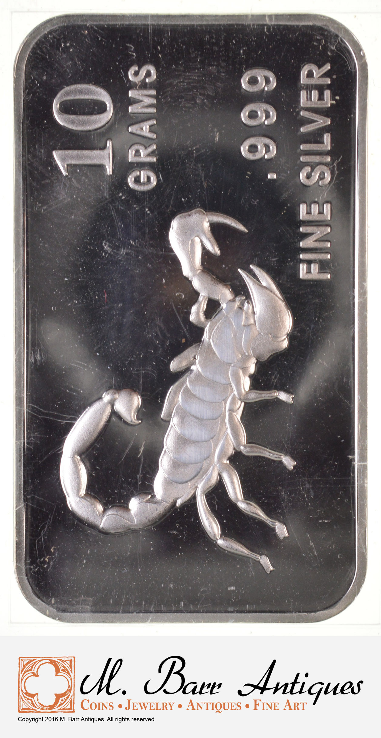 Rare Silver 10 Grams Scorpion Bar .999 Fine Silver | Property Room