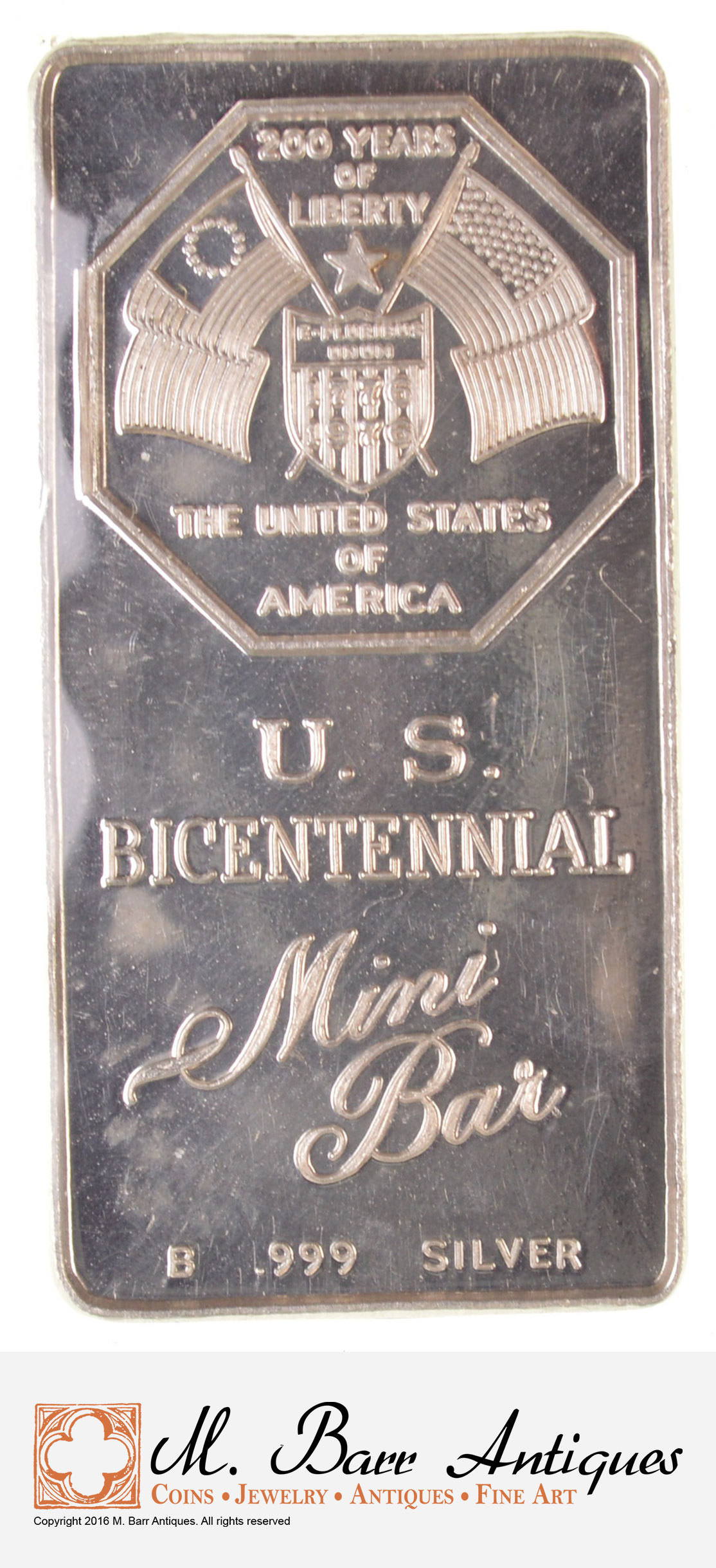 Rare Silver 9.3 Grams U.S. Bicentennial Bar .999 Fine Silver | Property ...