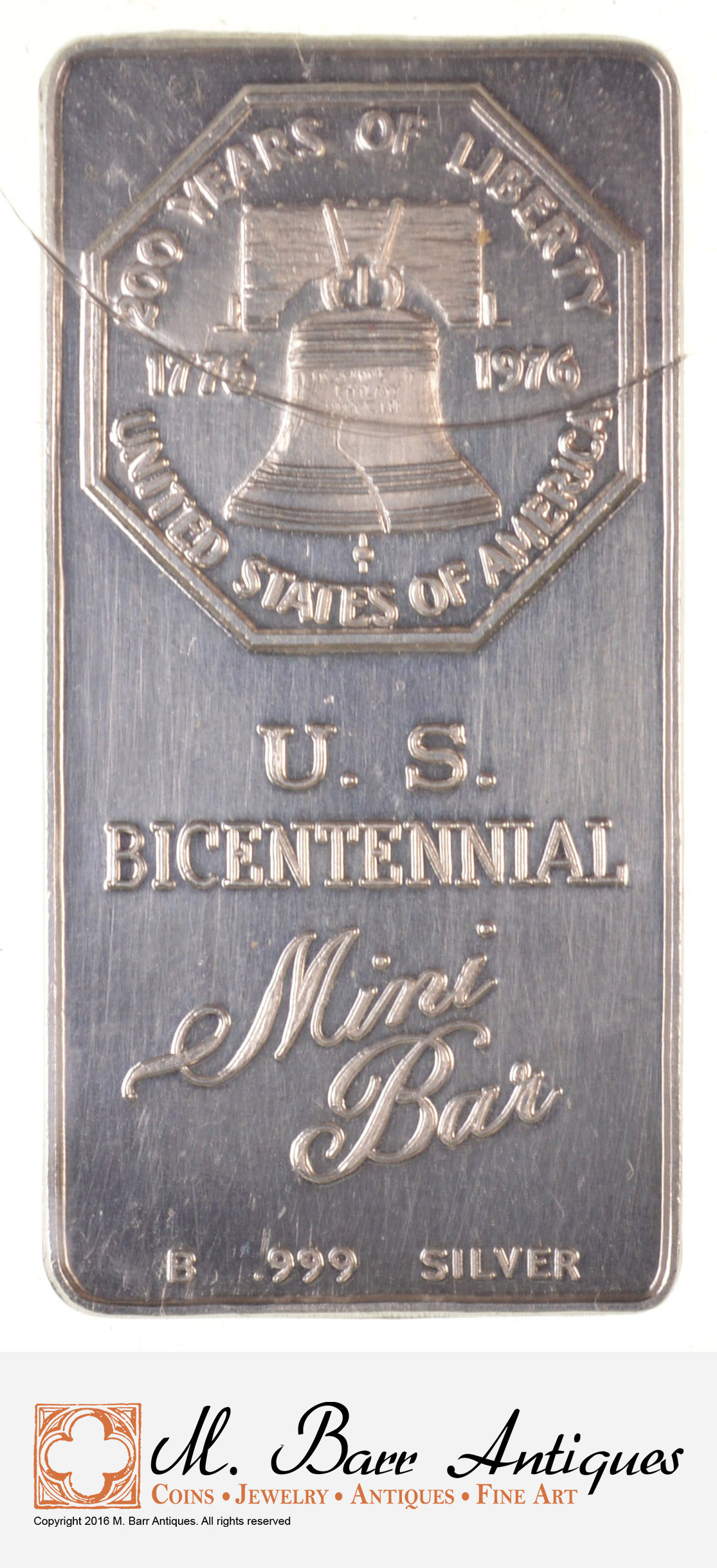Rare Silver 9.5 U.S. Bicentennial Bar .999 Fine Silver | Property Room