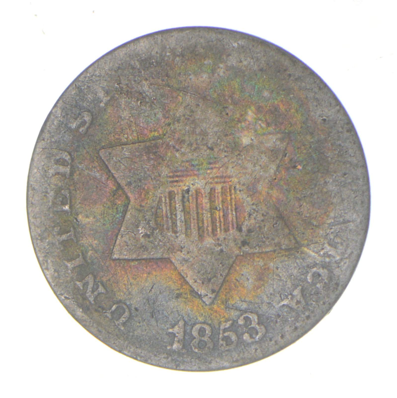 RARE Silver Trime - 1853 Three Cent Silver - 3 Cent Early US Coin ...