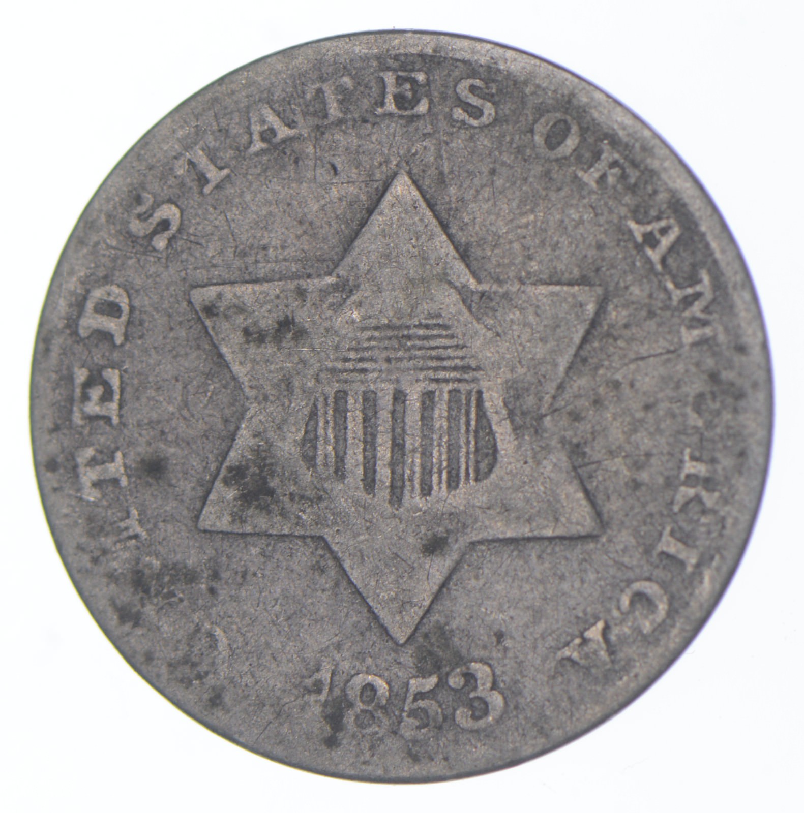 RARE Silver Trime - 1853 Three Cent Silver - 3 Cent Early US Coin ...