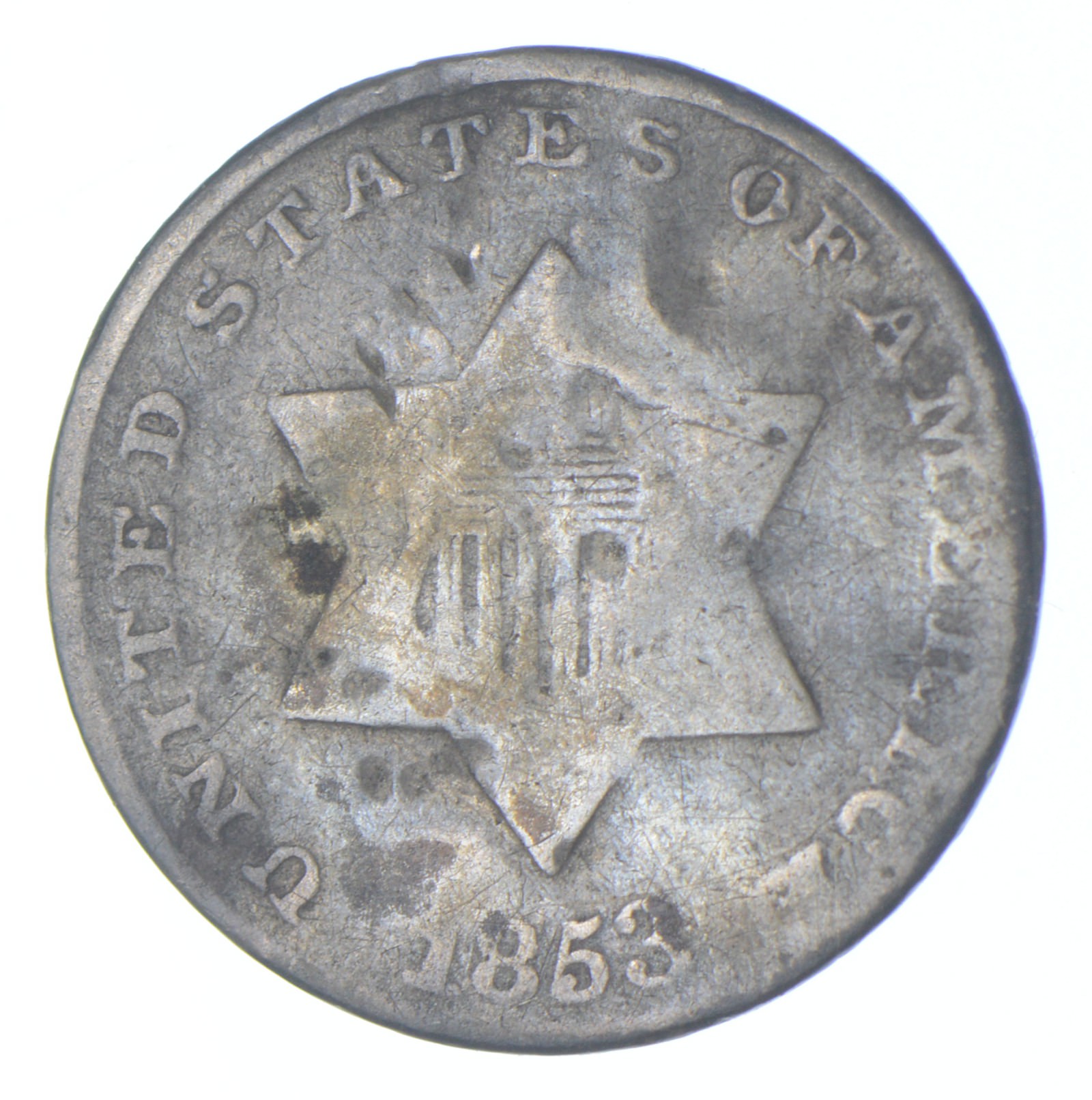 RARE Silver Trime - 1853 Three Cent Silver - 3 Cent Early US Coin ...