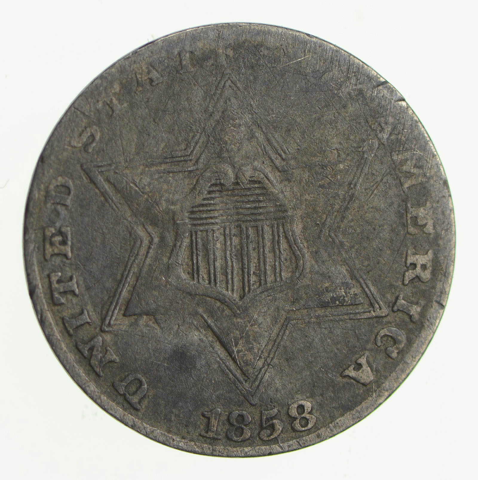 RARE Silver Trime - 1858 Three Cent Silver - 3 Cent Early US Coin ...