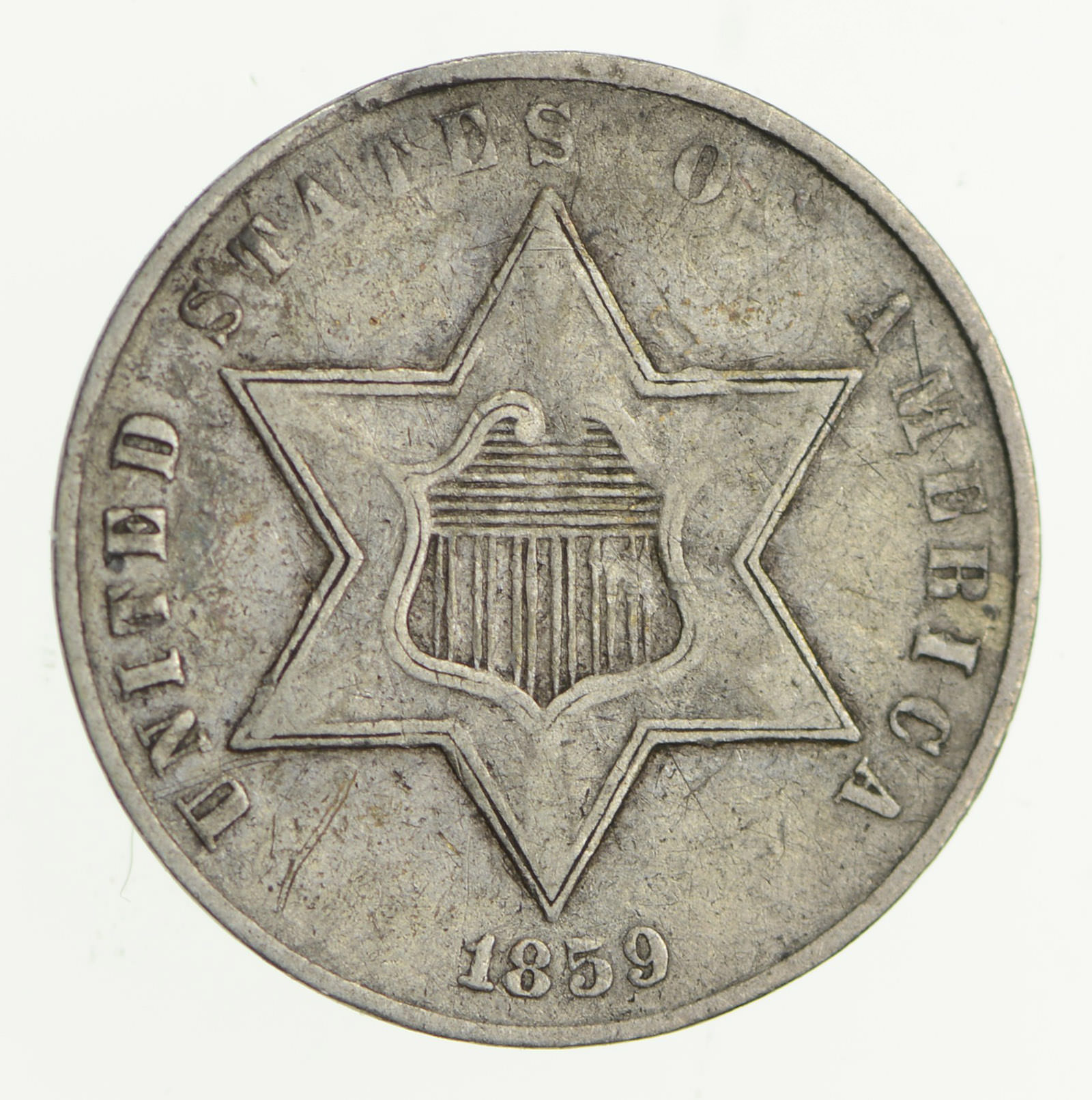 RARE Silver Trime - 1859 Three Cent Silver - 3 Cent Early US Coin ...