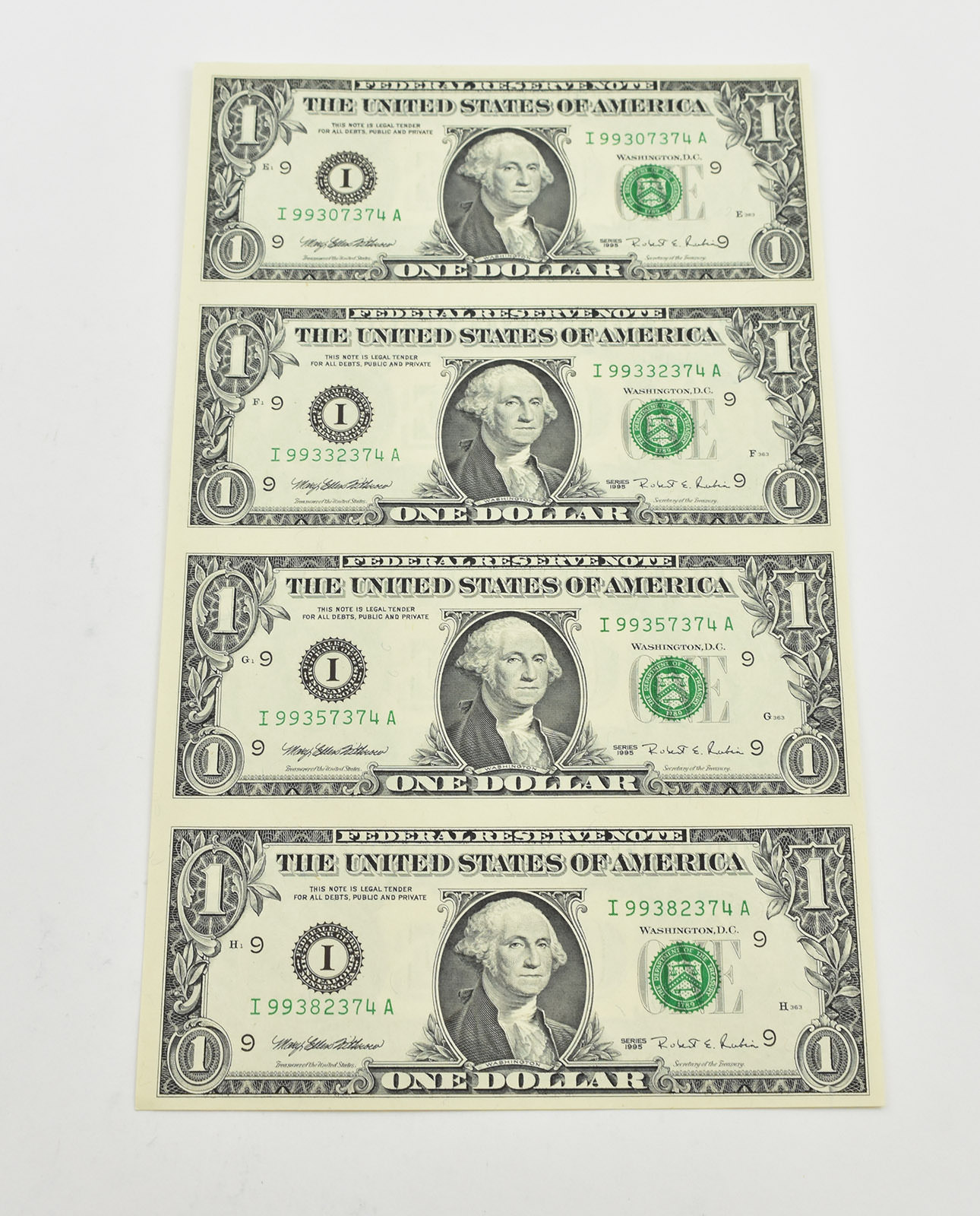 Rare** UNCUT SHEET - 1995 $1 - Choice Unc - Never Cut by the Treasury ...