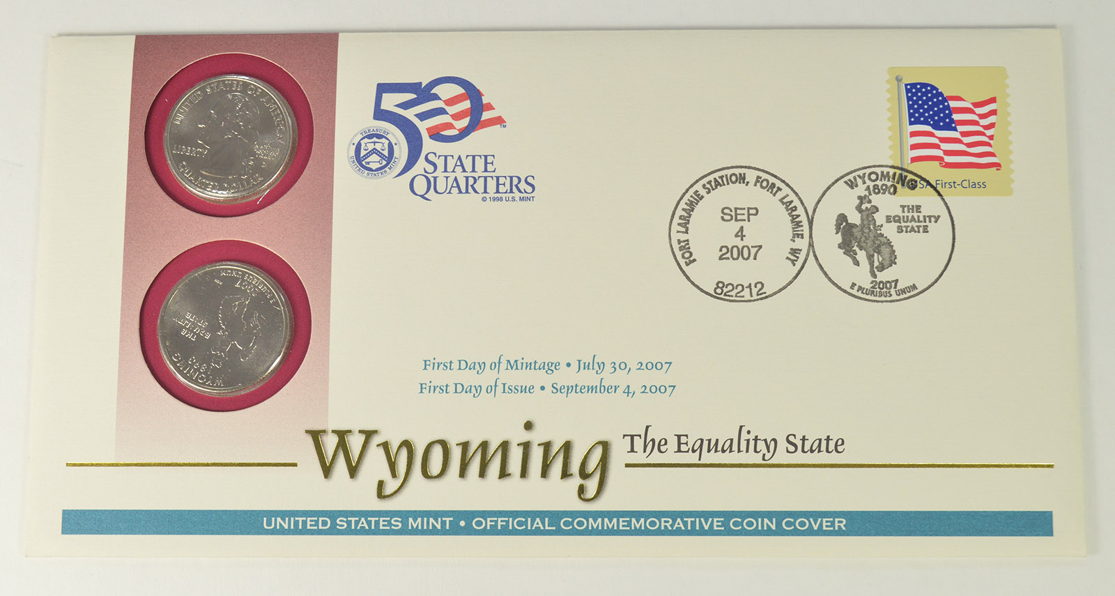 *REDUCED S&H* US Mint - Wyoming State 2 Coin Ch BU Stamp First Day ...