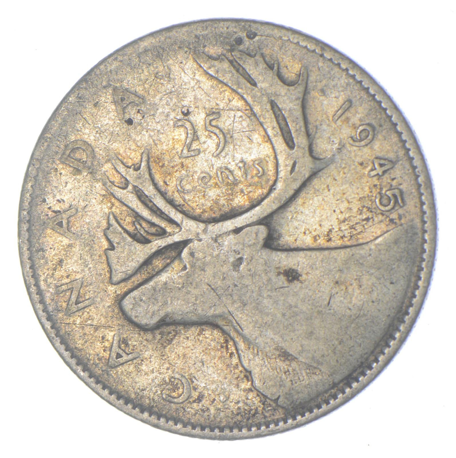 Roughly the Size of a Quarter - 1945 Canada 25 Cents - World Silver ...