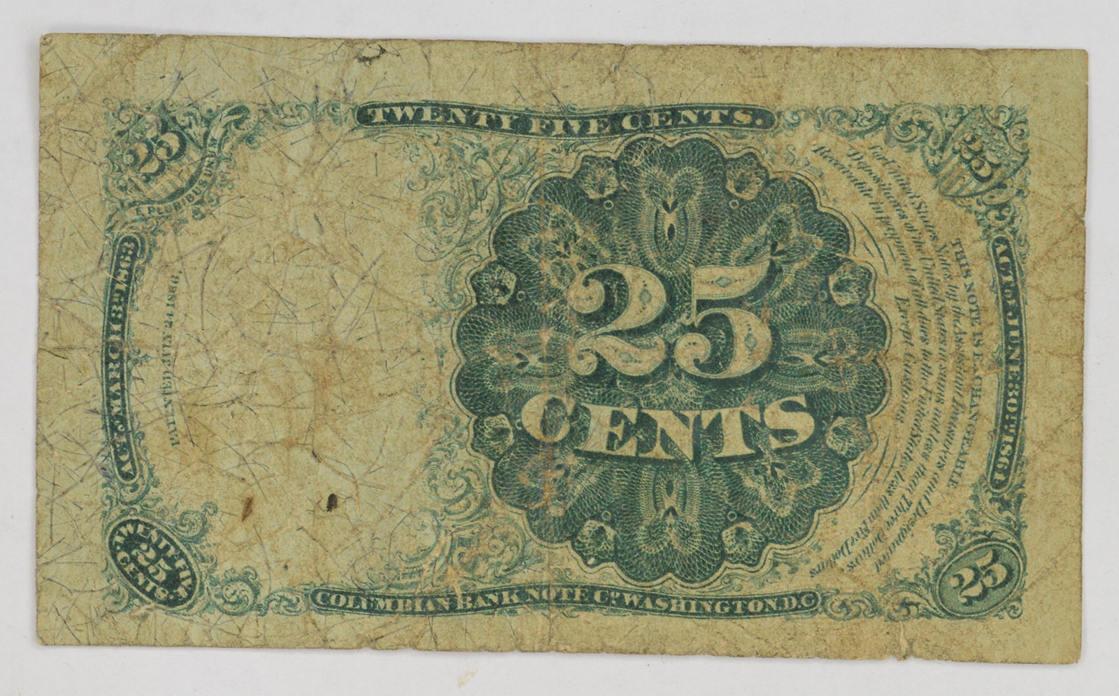 SCARCE - 1874 $0.25 Fractional Currency Fifth Issue 25 Cent Note ...