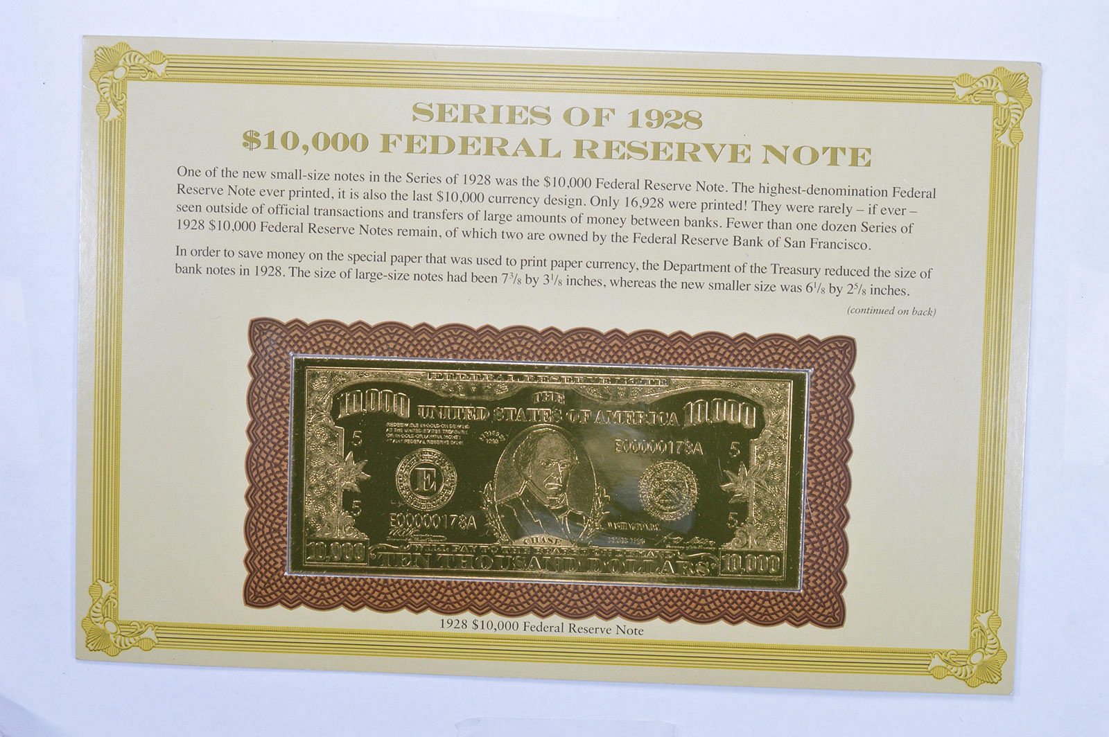 Series of 1928 $10,000 Federal Reserve Note - Tribute Note ...