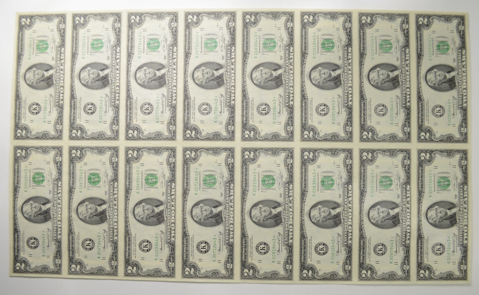 Sheet Of 16 1976 Dallas, Texas $2 Federal Reserve Notes - Uncut Sheet ...