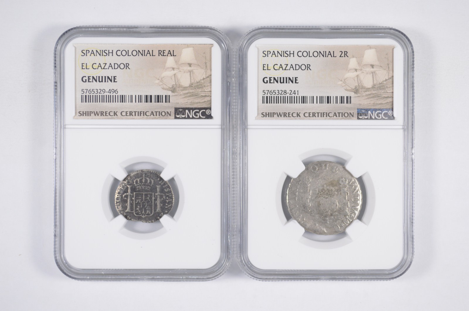 Ship Wreck! El Cazador - 2 Coins - 1 & 2 Real - Spanish Colonial NGC ...