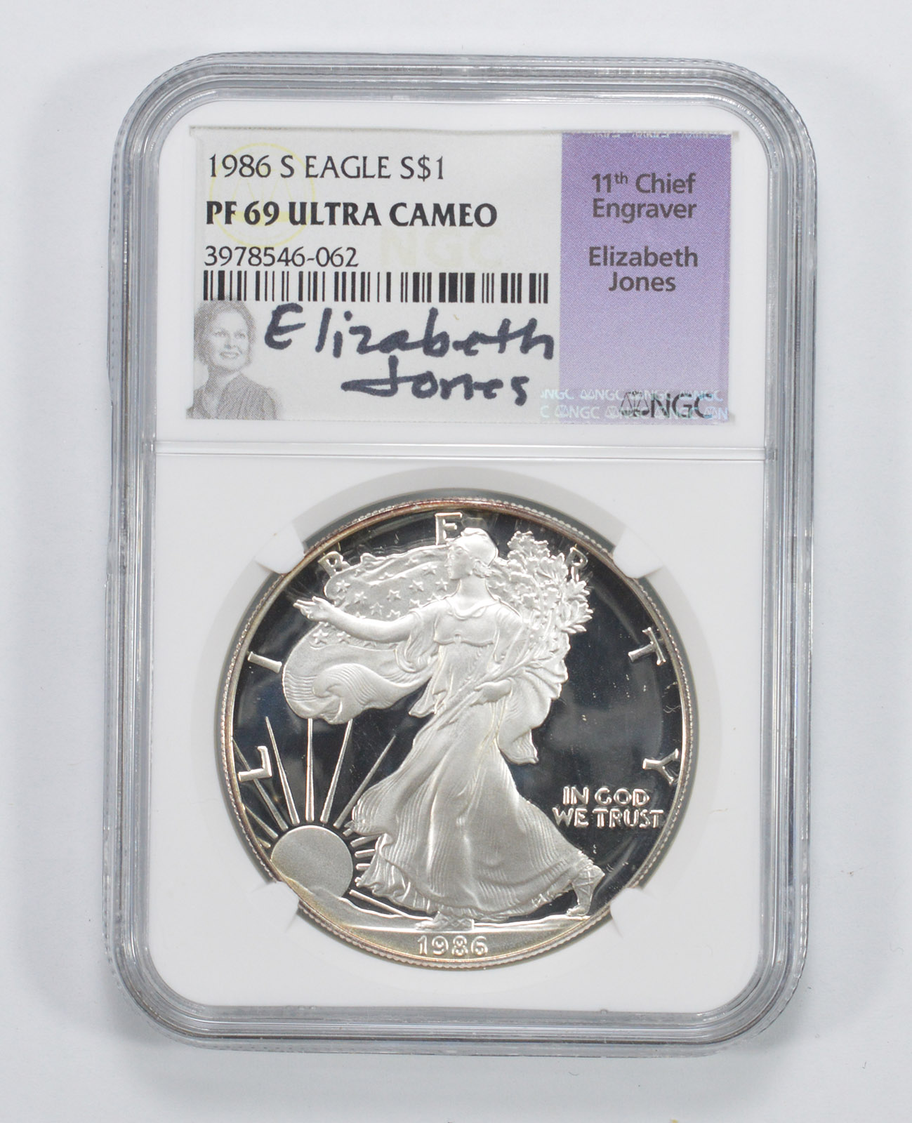 SIGNED - PROOF PF-69 ULTRA CAMEO 1986-S American Silver Eagle 1 Oz Graded NGC - RARE Black ...