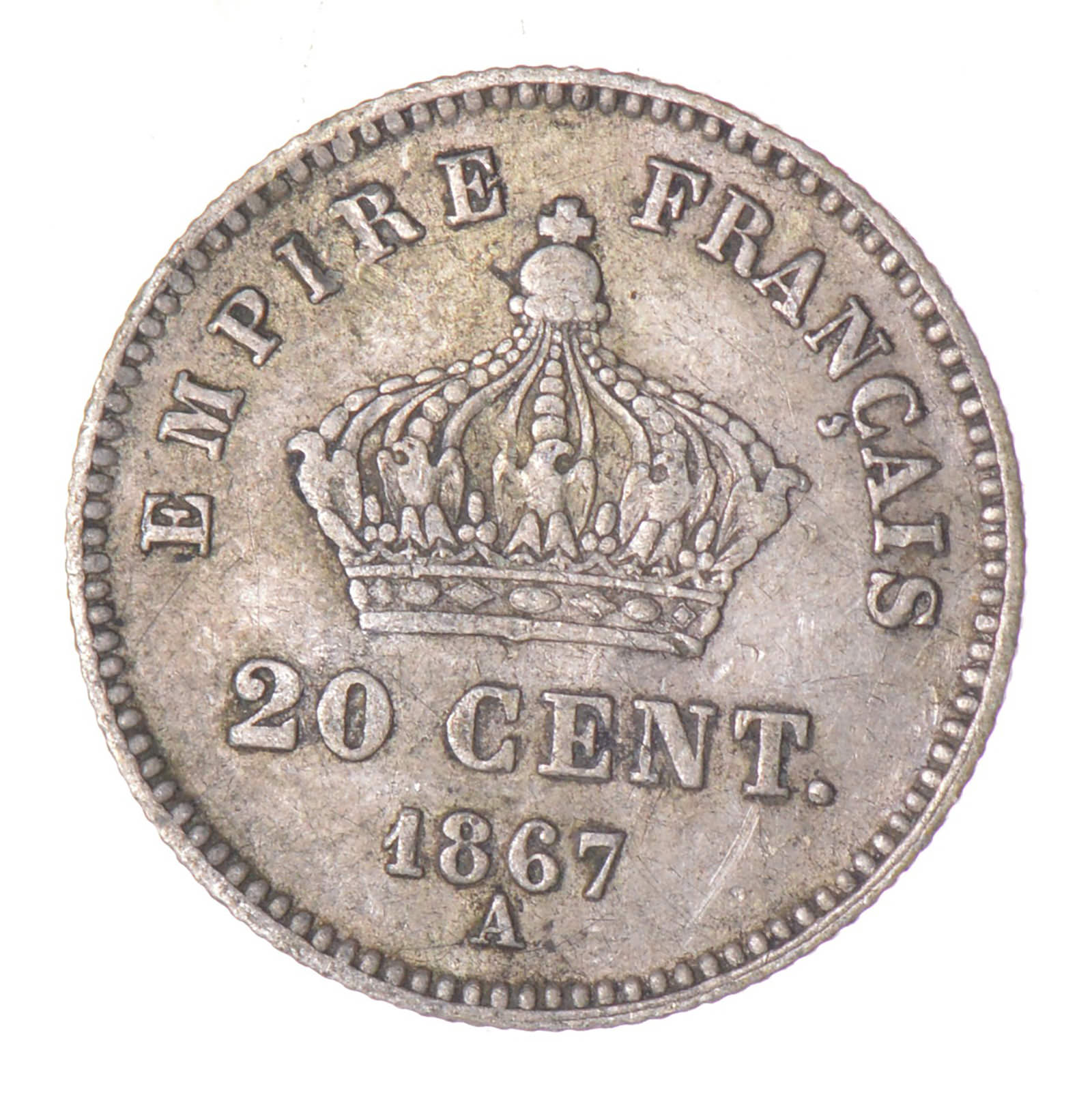 SILVER - 1867 France 20 Centimes - World Silver Coin | Property Room