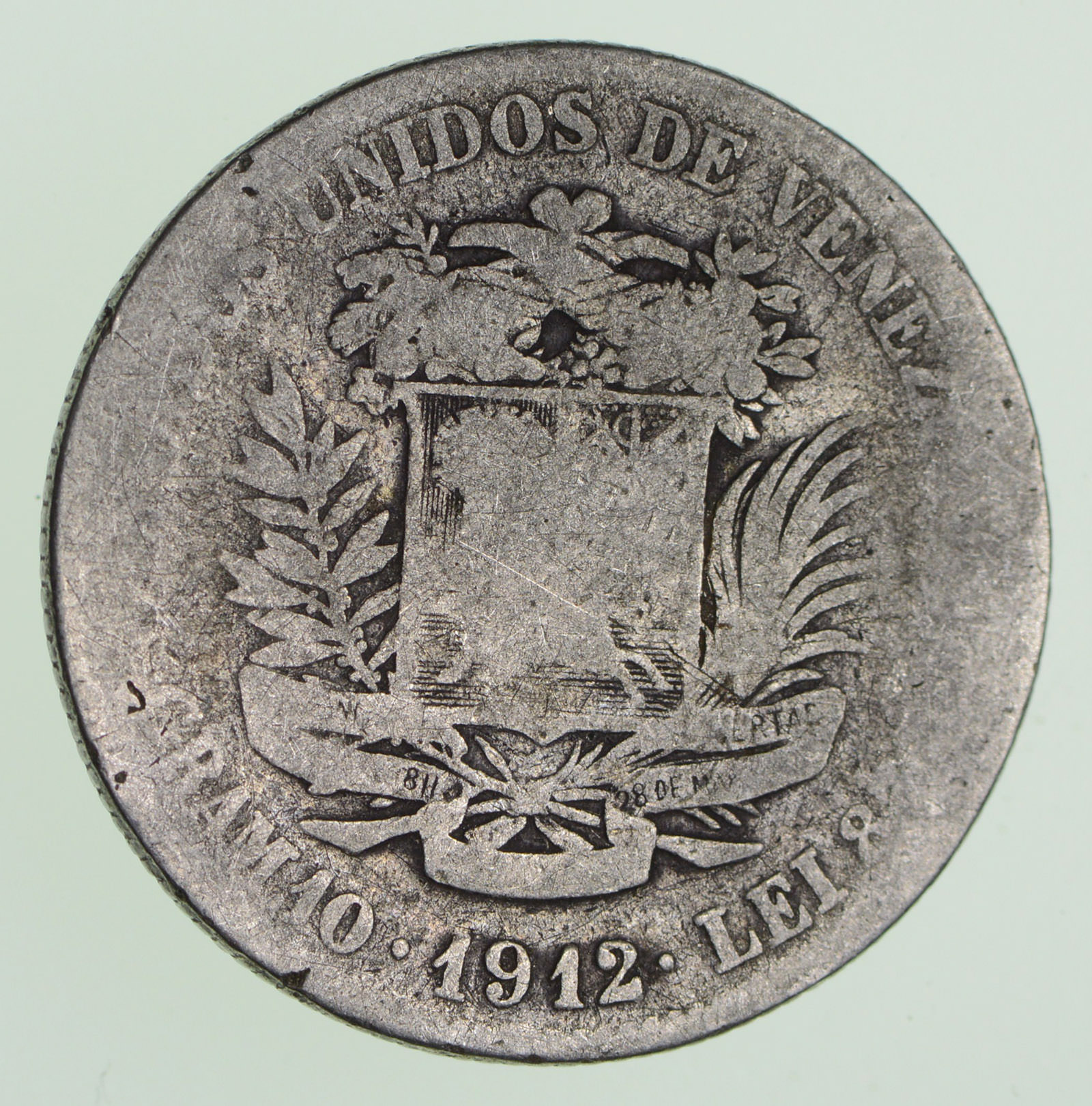 SILVER - 1912 Venezuela Gram 10 (2 Bolivares) - World Silver Coin 9.4 ...