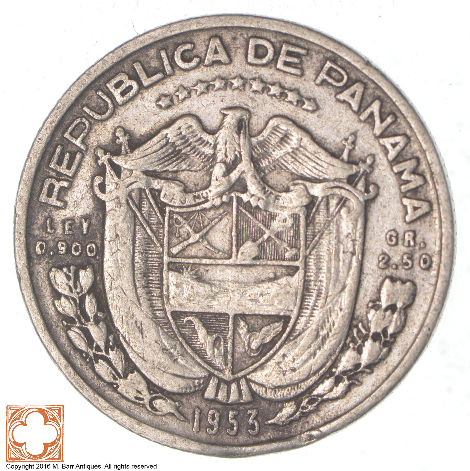 SILVER - 1953 Panama 1/10 Balboa - World Silver Coin | Property Room