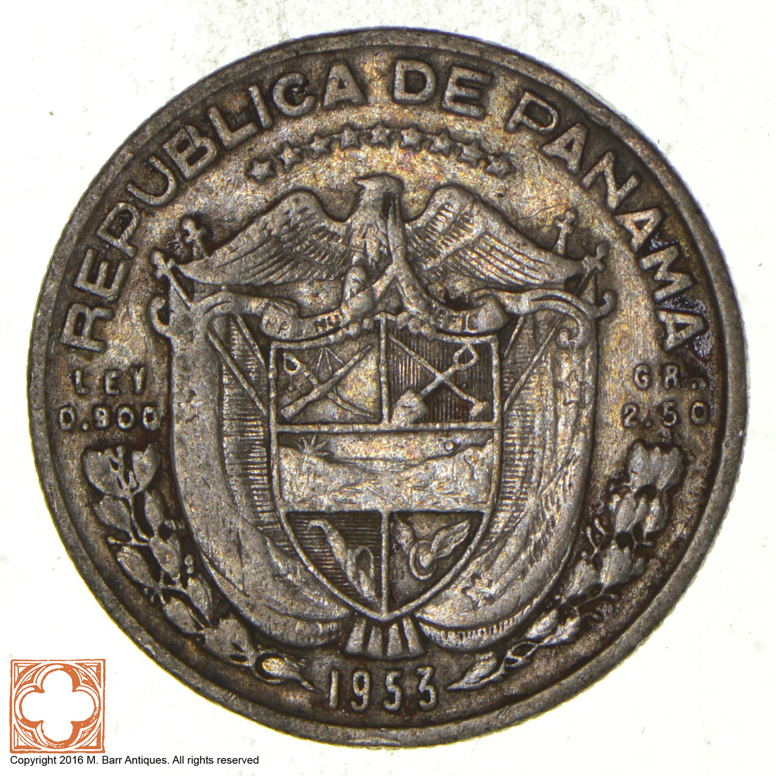 SILVER - 1953 - Panama - 1/10 Balboa - World Silver Coin | Property Room