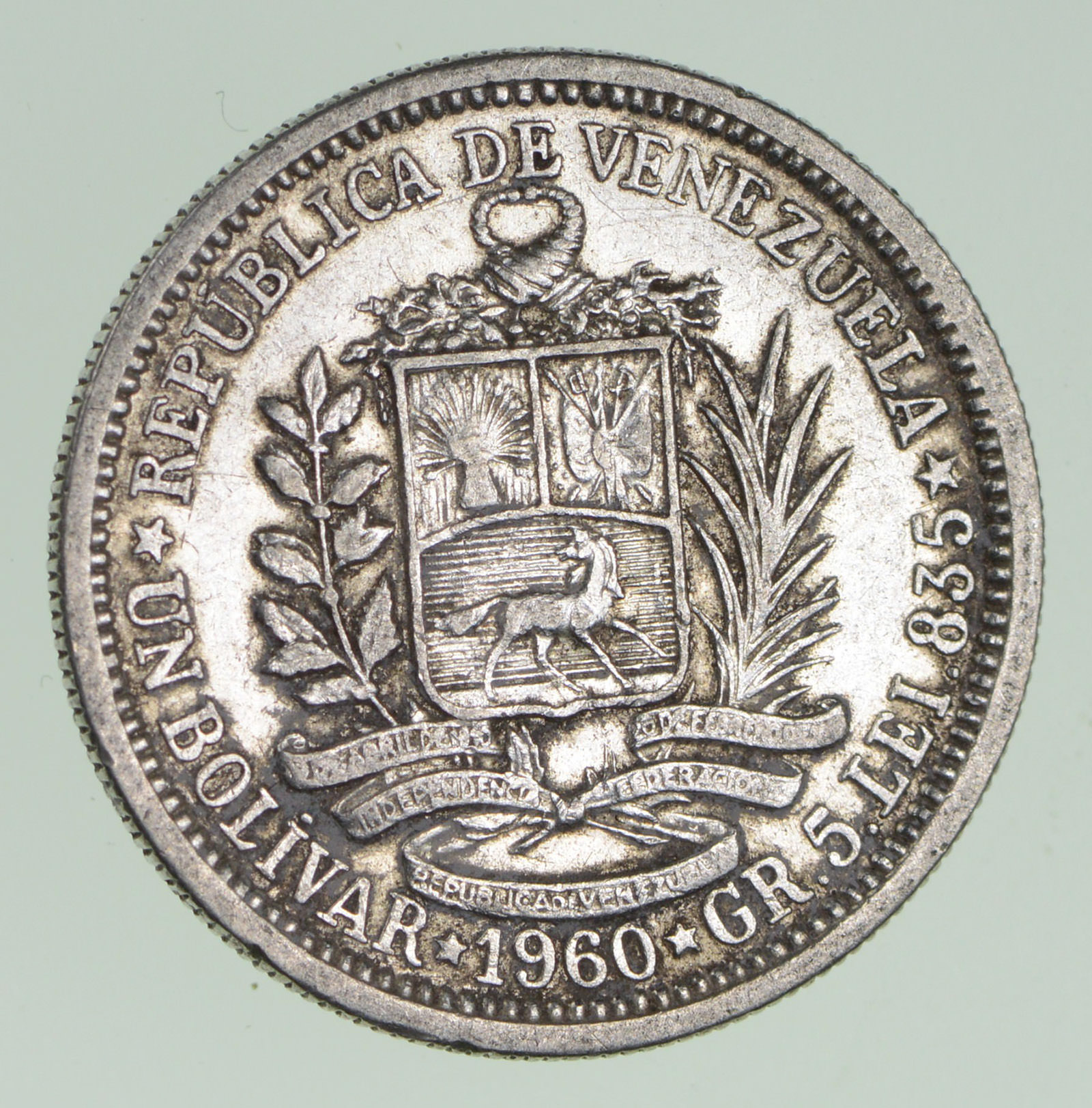SILVER - 1960 Venezuela 1 Bolivar - World Silver Coin 5.0 Grams ...